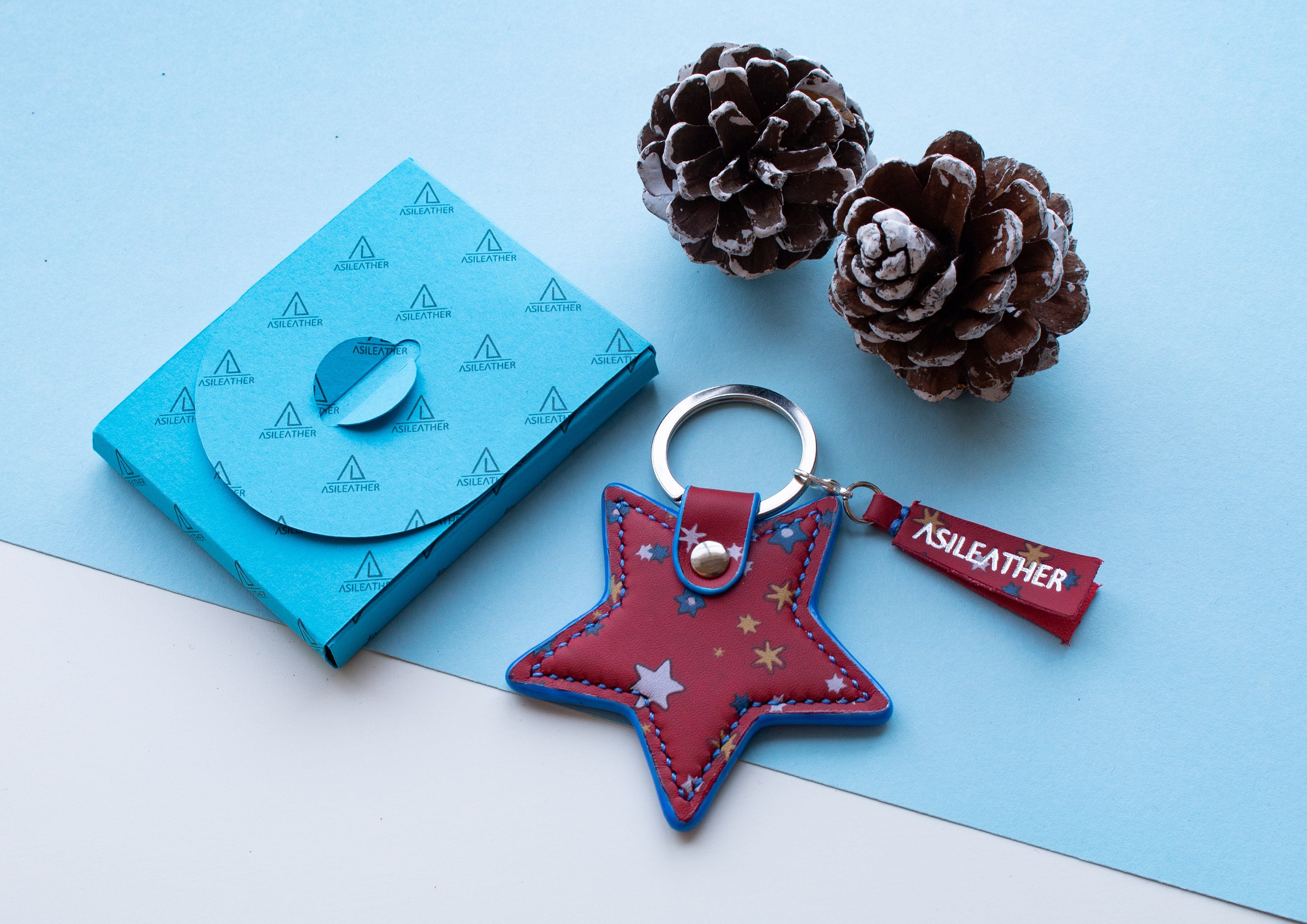 Red Star Keychain Personalized in Star Patterned Leather. Good Luck ...