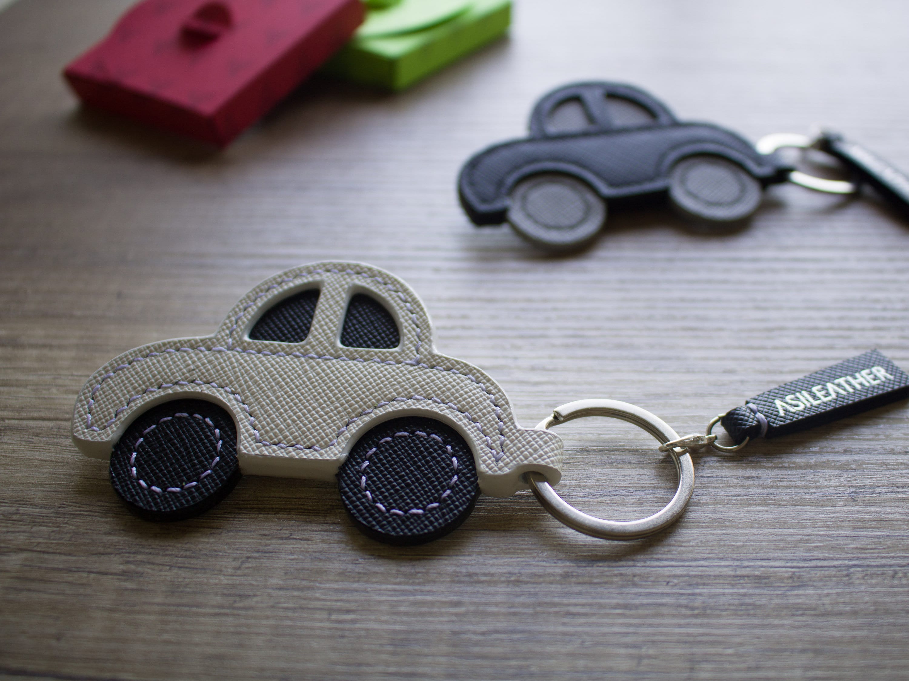 Colorful Saffiano Leather Cars Keychain. Personalized Lucky Toy Car ...