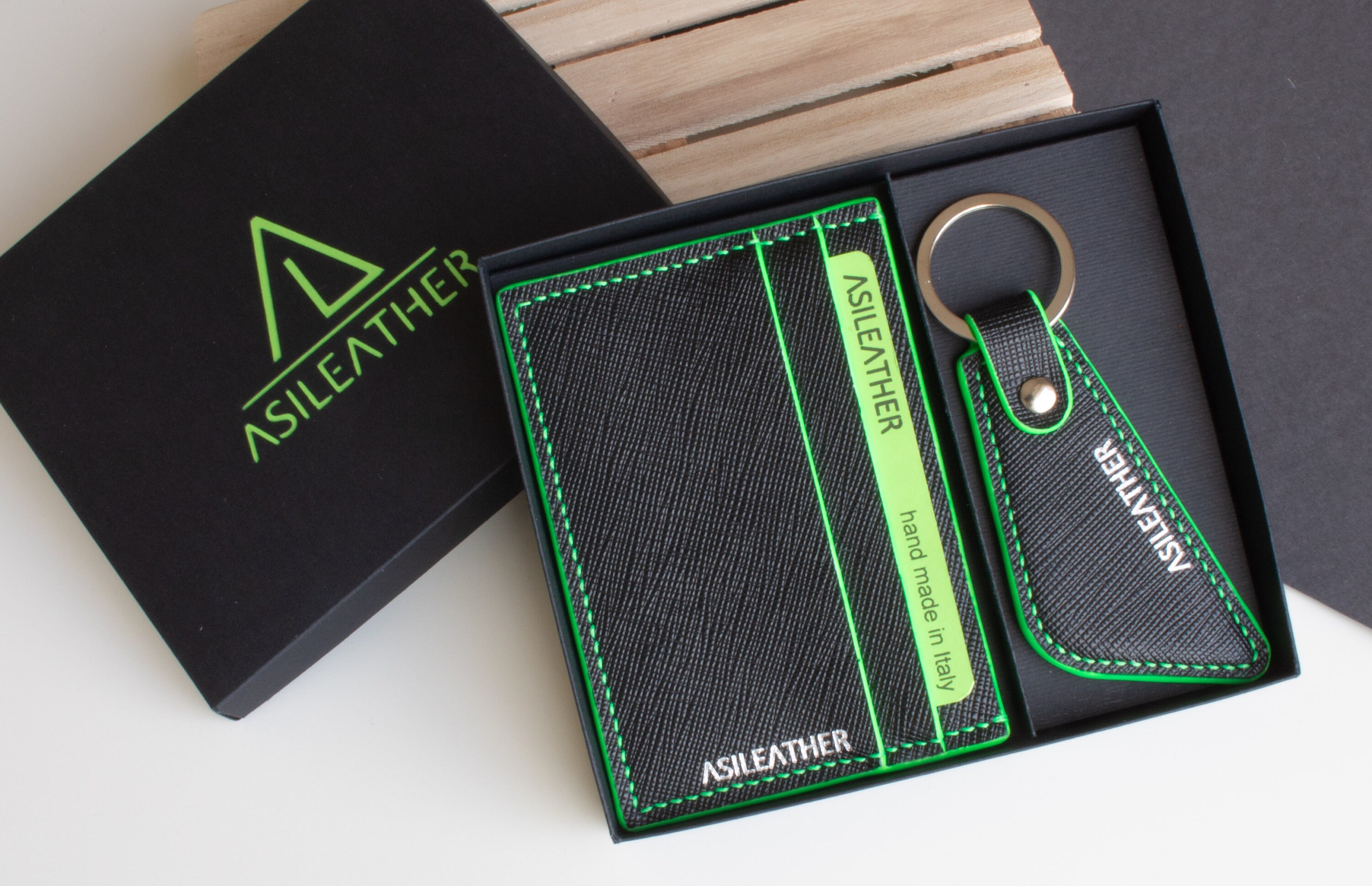 Set Personalized Credit Card Holder / Keyring in Saffiano | Etsy