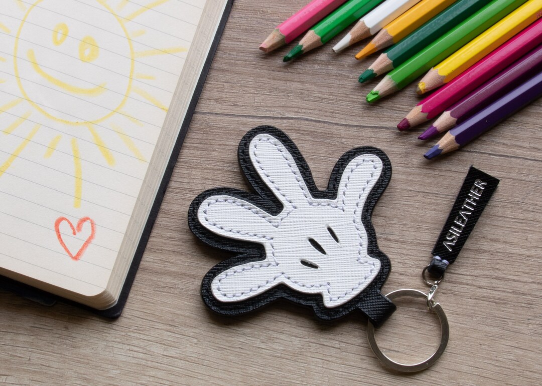 Saffiano Leather "mickey Hand" Inspired Keychain.personalised Lucky ...
