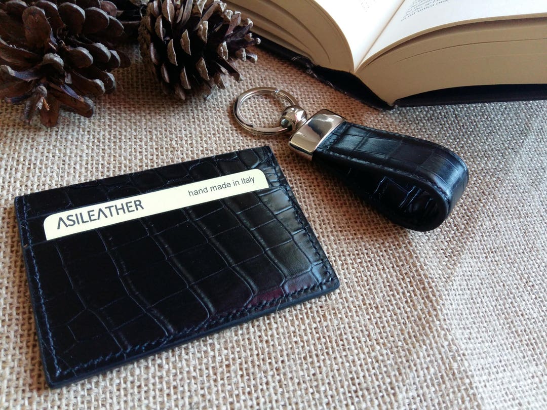 Set Credit-card Holder/keychain in Genuine Black Calfskin - Etsy