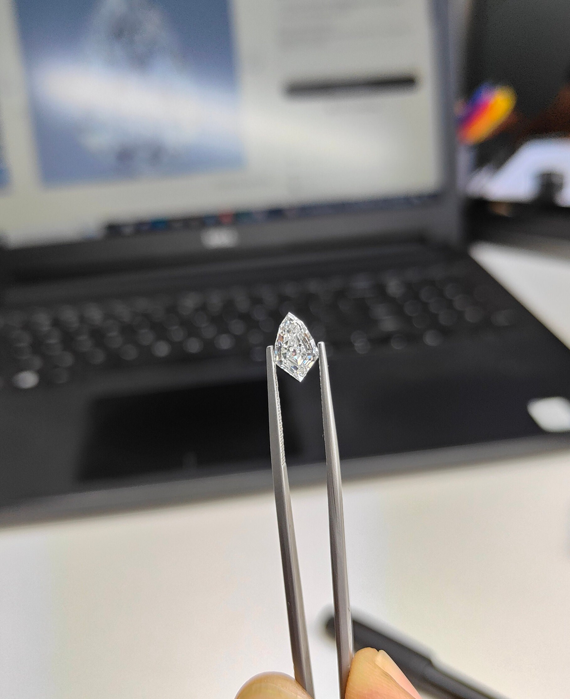 1.62 CT F VS1 Shield Shape Step Cut Lab Grown Lab Created Diamond Rm-80 ...