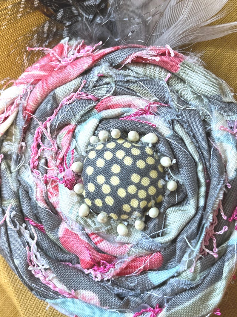 Rose and Sage Boho Brooch: Shabby Chic Fabric Flower Corsage - Etsy