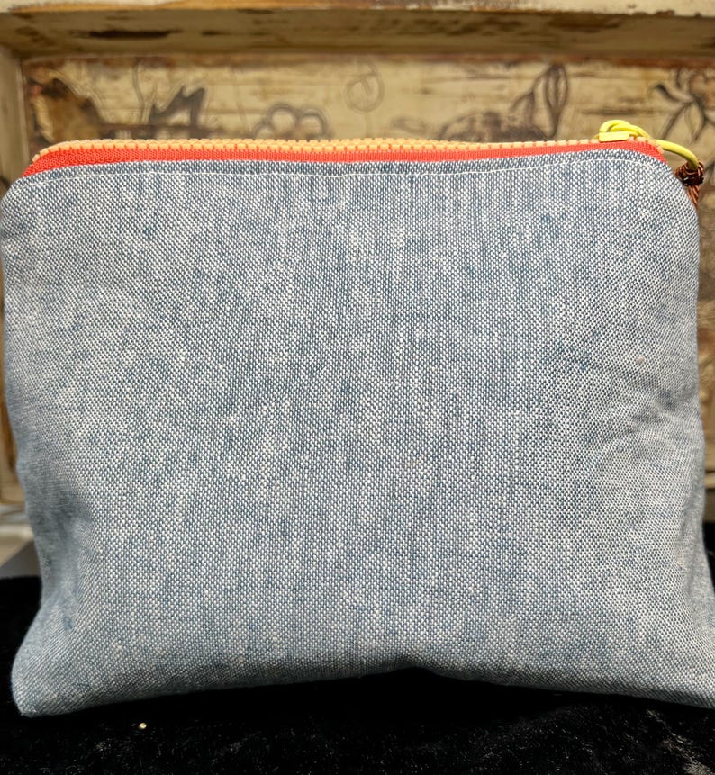 Denim Collage Art Cosmetic Bag, Hand Crafted Bird Applique Makeup Case ...