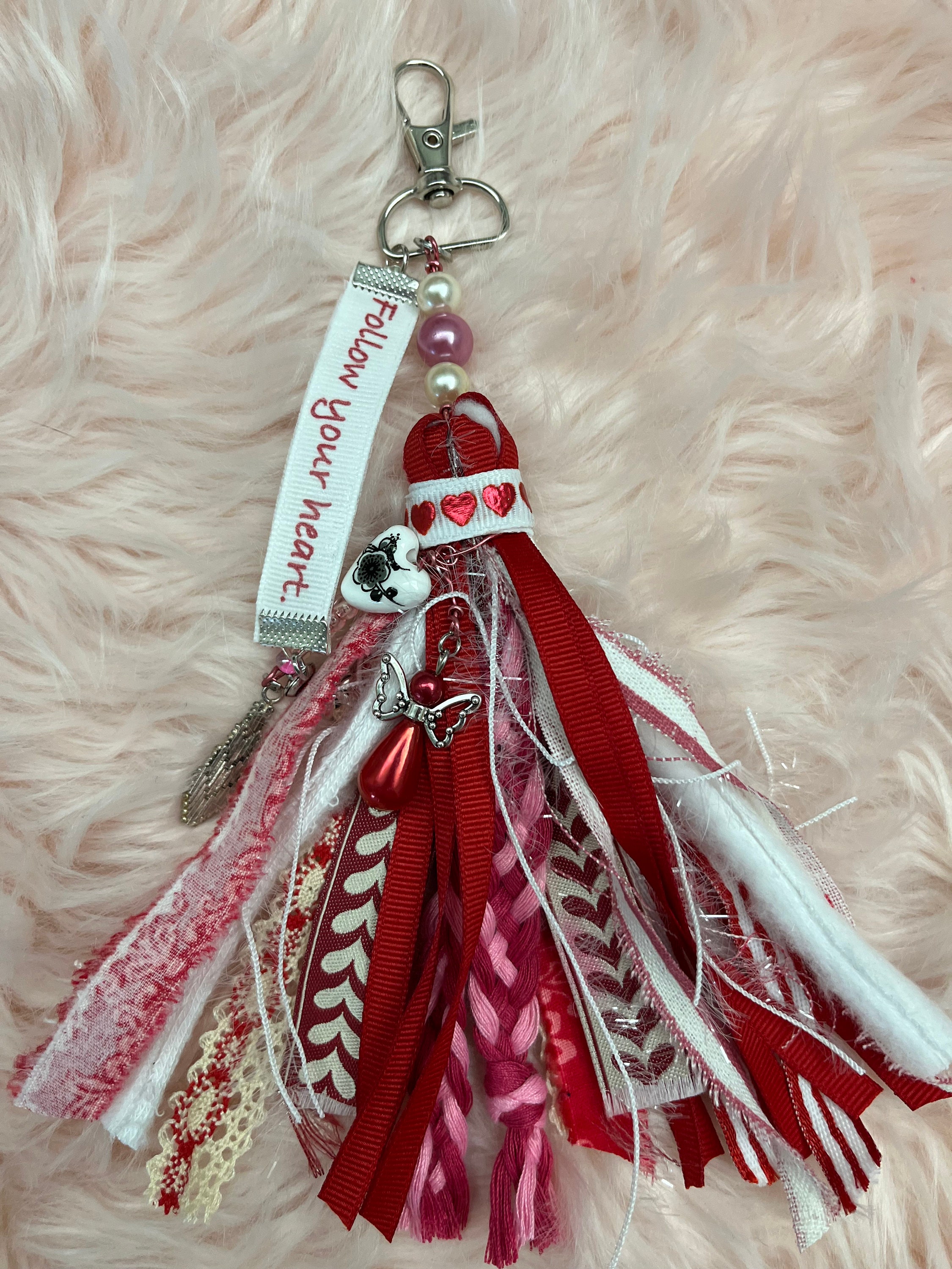 Red Fabric Bag Tassel, Fabric Key Fob, Bogg Bag Tassel, Key Chain ...