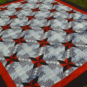 Luxury Handmade Modern Quilt, Gray Red Black Quilt. - Etsy