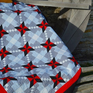 Luxury Handmade Modern Quilt, Gray Red Black Quilt. - Etsy