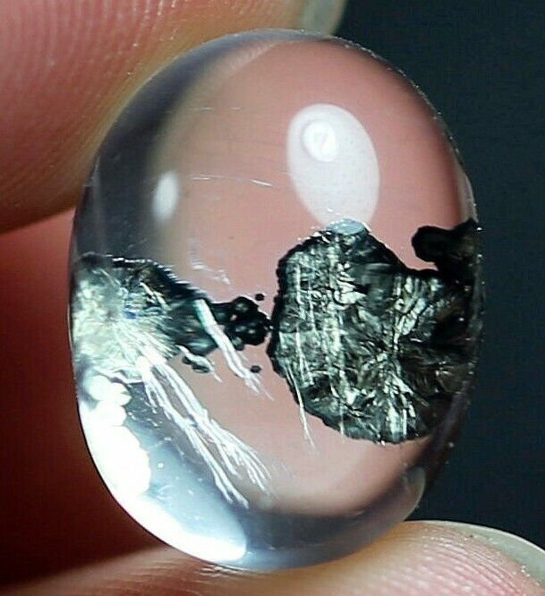 10.5 Ct Cab Specimen of Suspended iron Pyrite Flake Inclusions Within ...