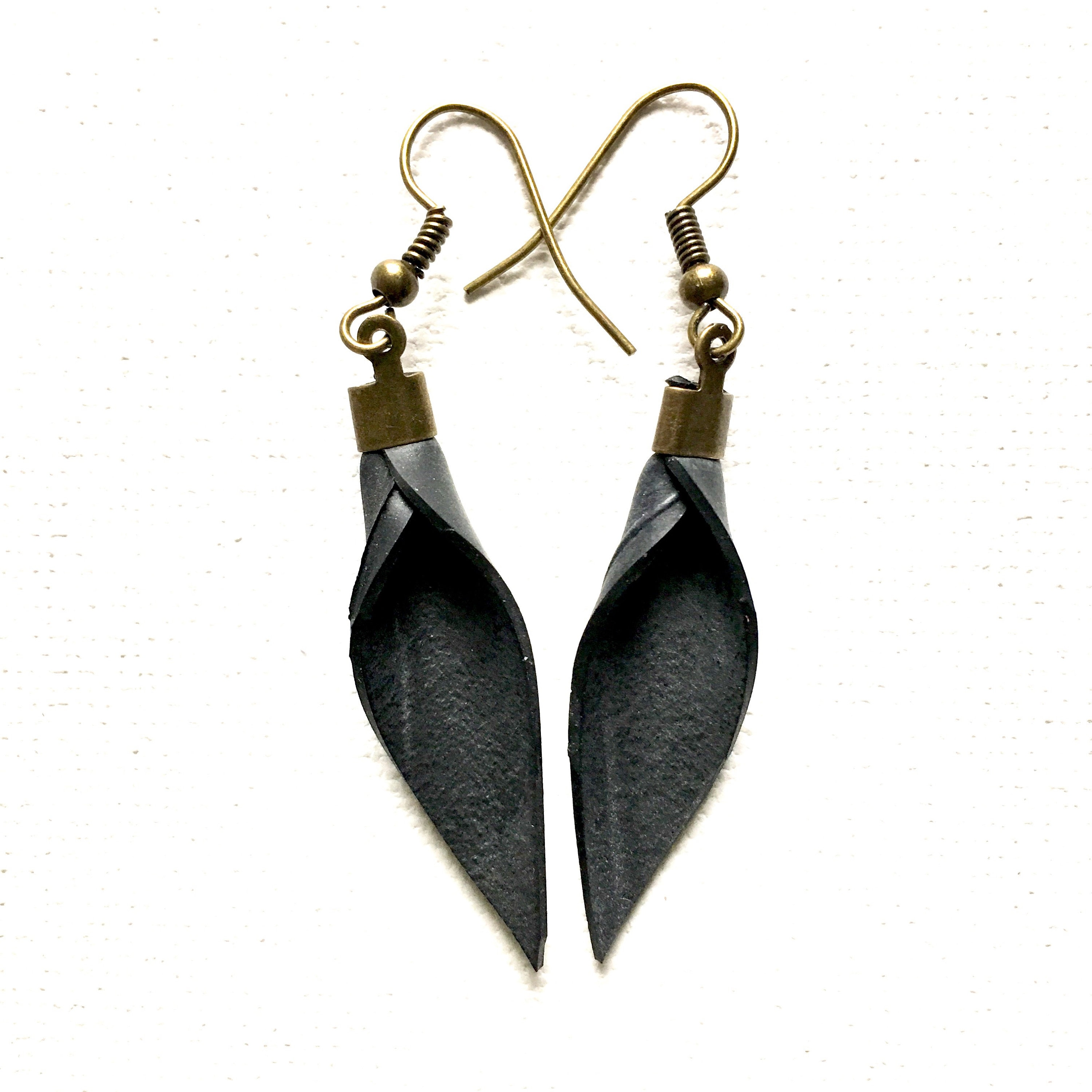 Black Leaf Earrings. Inner Tube Earrings. Leaf Earrings. Small Leaf ...