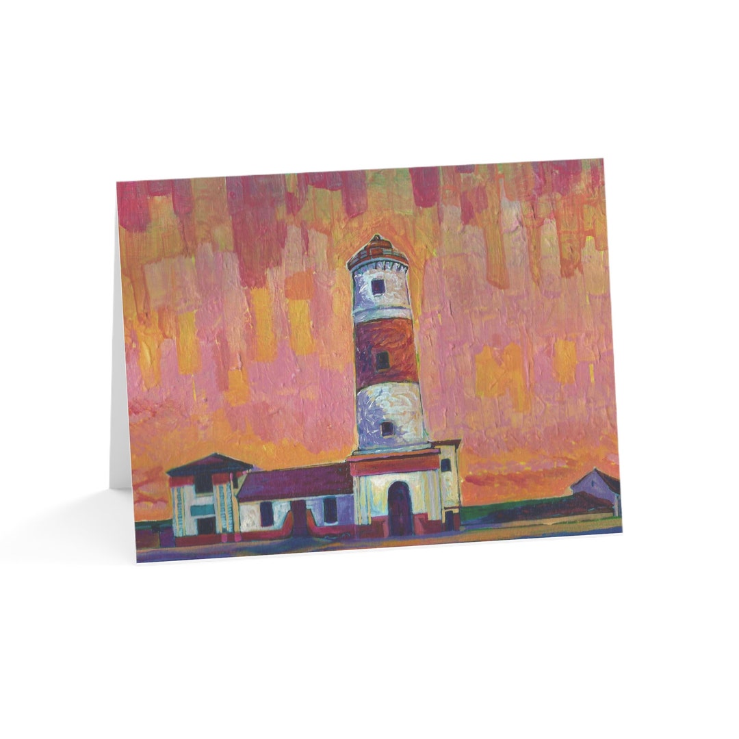 Lighthouse Greeting Cards - Majestic Lighthouse at Sunset - Blank Art ...