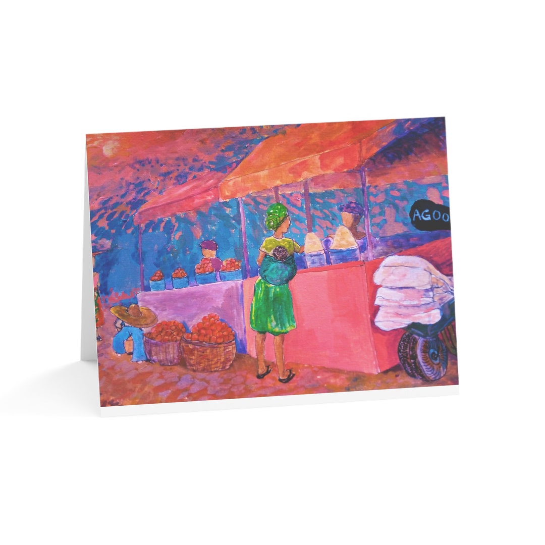 African Greeting Cards - Market Day Memories - Vibrant Blank Notecard ...