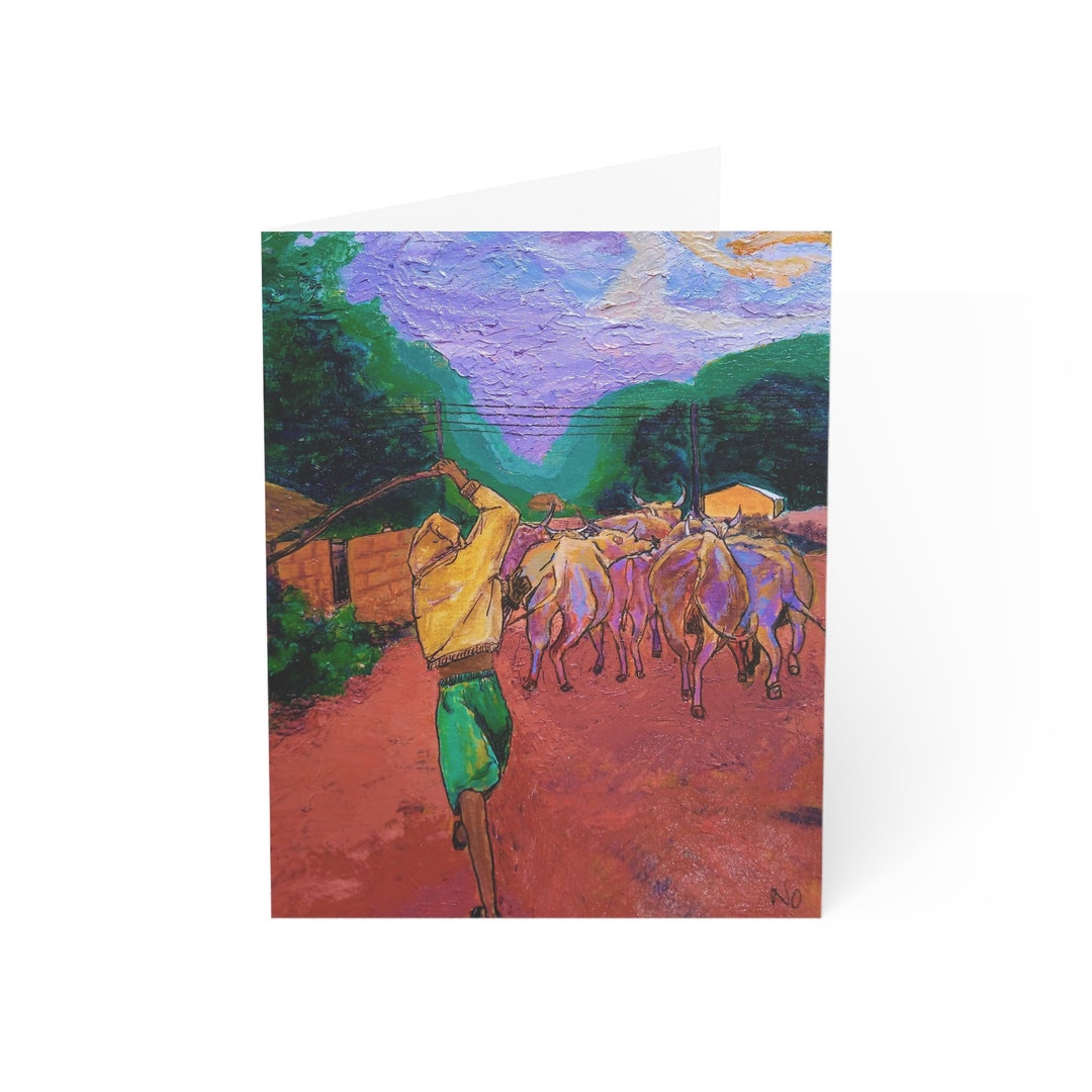 African Greeting Cards - Fulani Boy Herding Cattle - Blank Note Card ...
