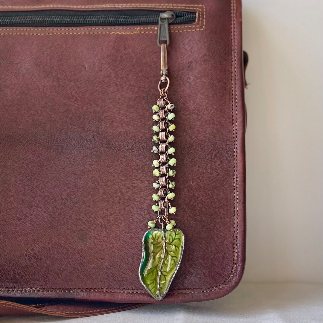 Broken China Purse Charm, Antique Majolica Leaf, Bag Charm, Zipper Pull ...