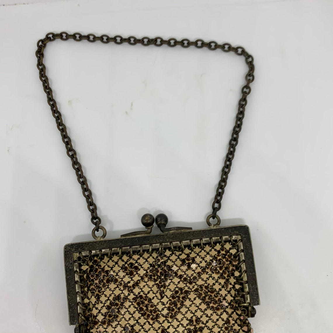 Antique Tiny Enamel Chain Mail Metal Coin Purse Brown and | Etsy