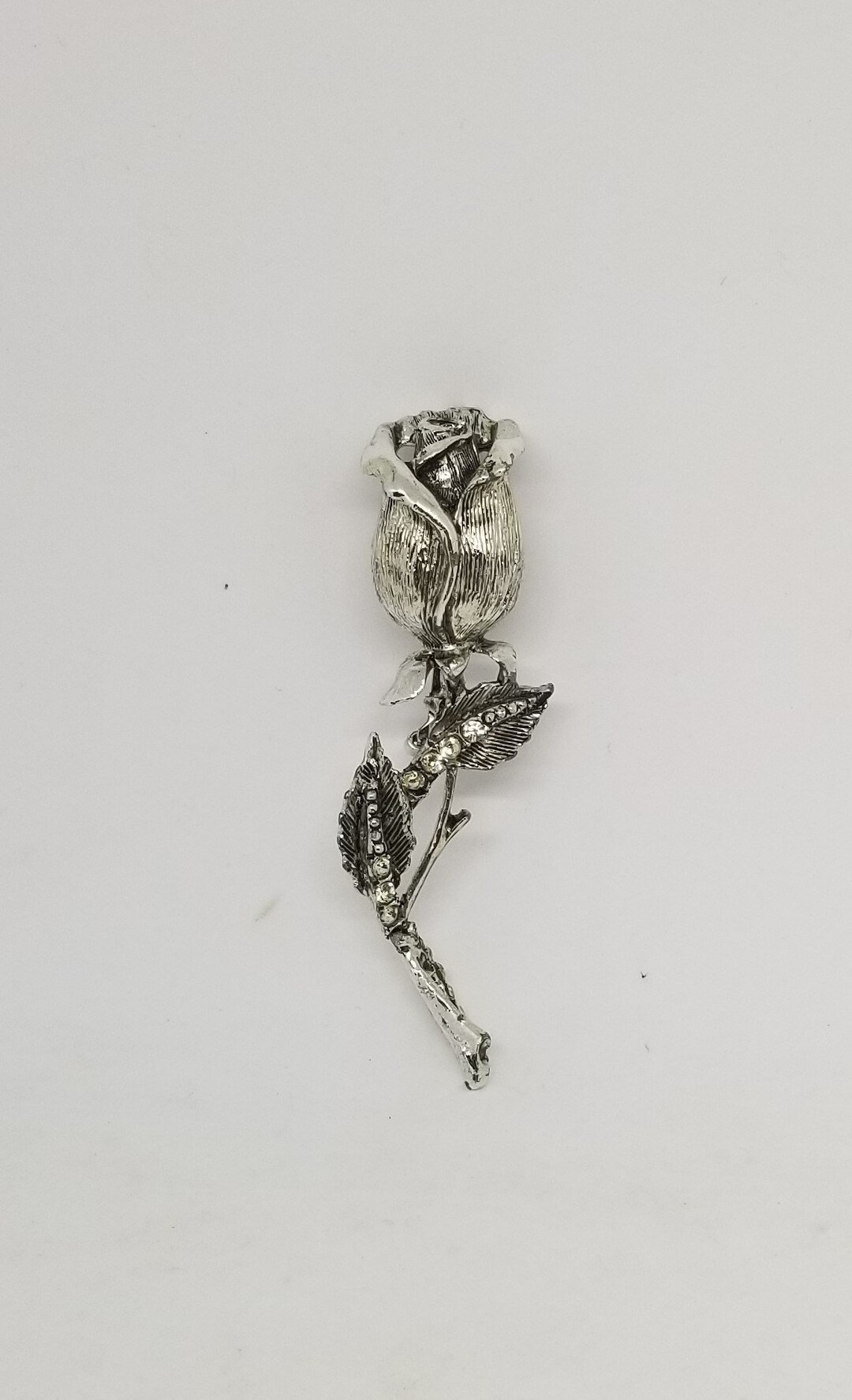 Vintage Large Silver Tone Rhinestone Rose Brooch Pin - Etsy