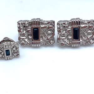 Vintage Swank Tie Pin and Cufflinks Set Silver Tone Brutalist Design ...