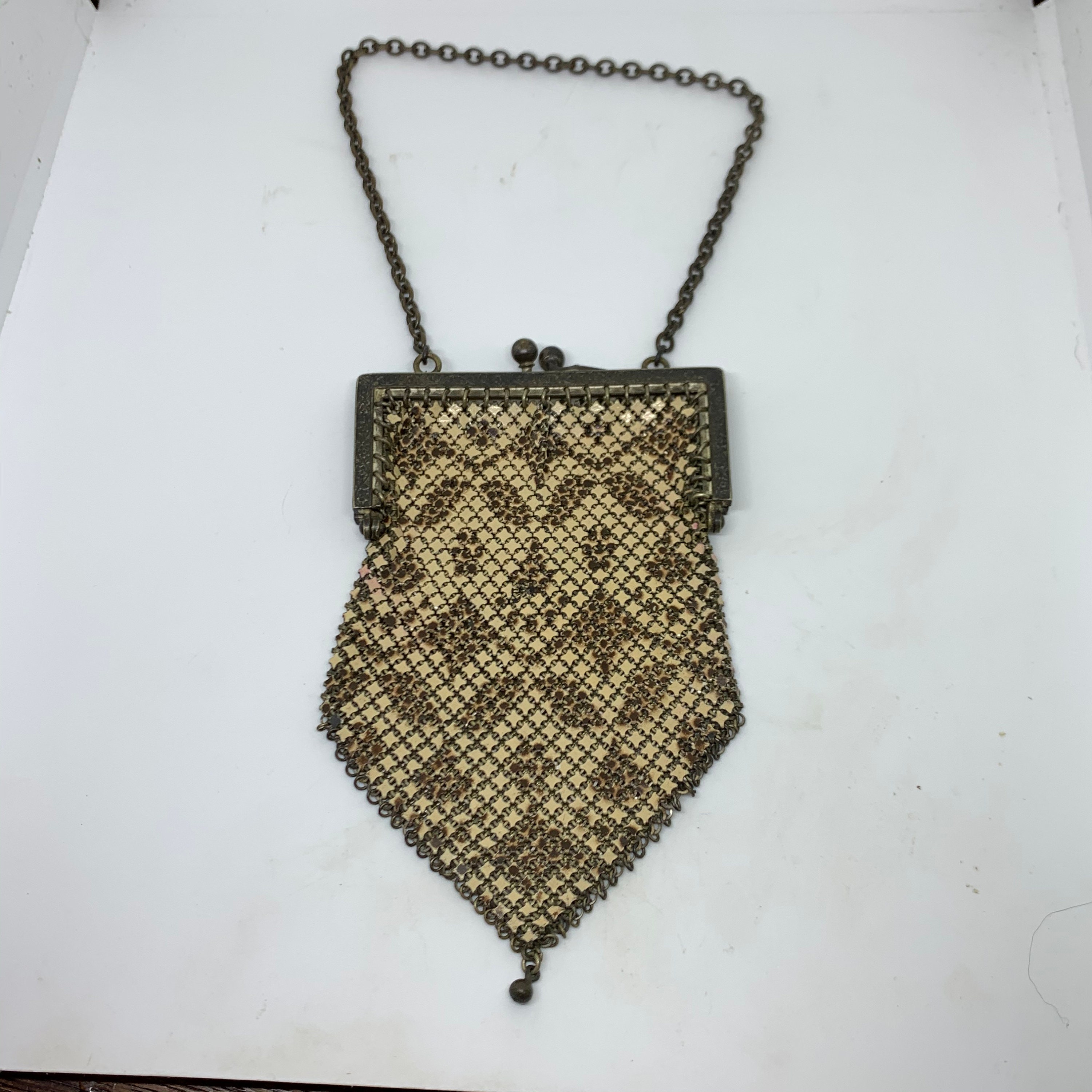 Antique Tiny Enamel Chain Mail Metal Coin Purse Brown and | Etsy