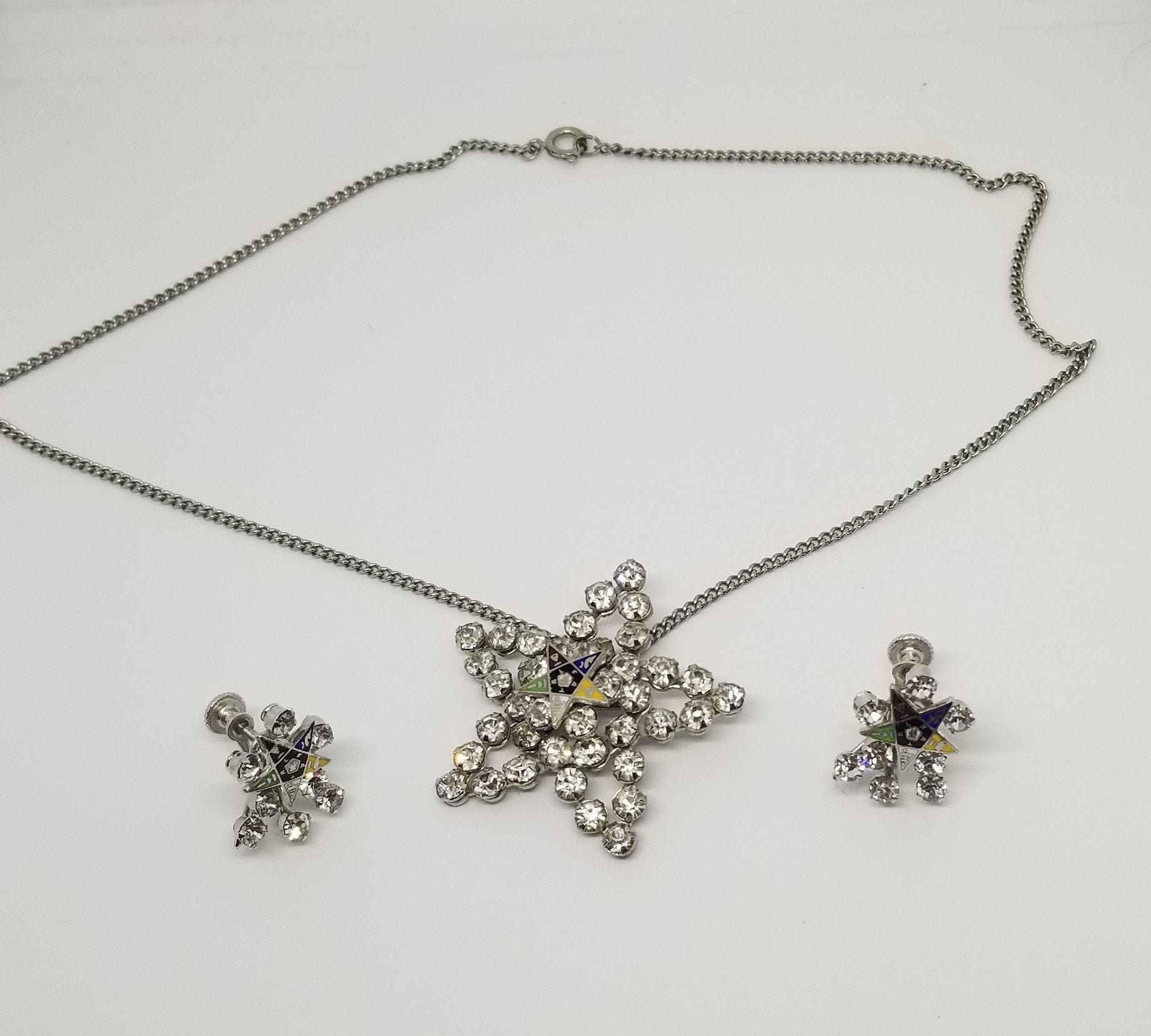 Vintage OES Eastern star pendant necklace and screw back | Etsy