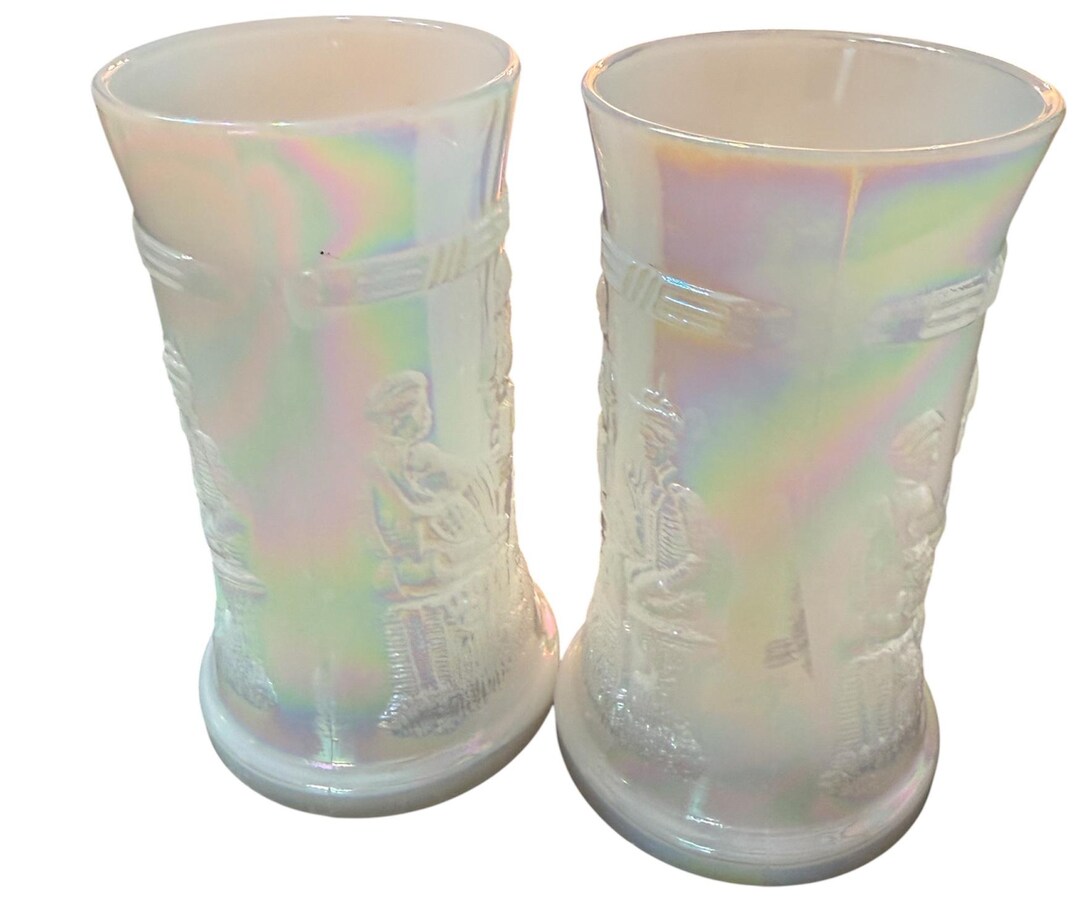 Vintage Federal Glass White Opalescent Iridescent Milk Glass Beer ...