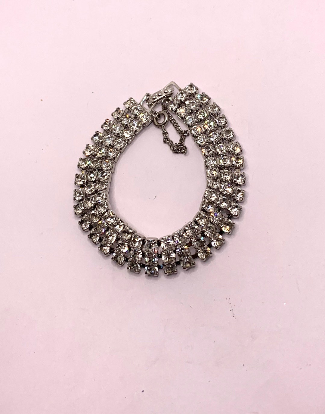Vintage 3 Row Rhinestone Bracelet 7 Inch - Etsy