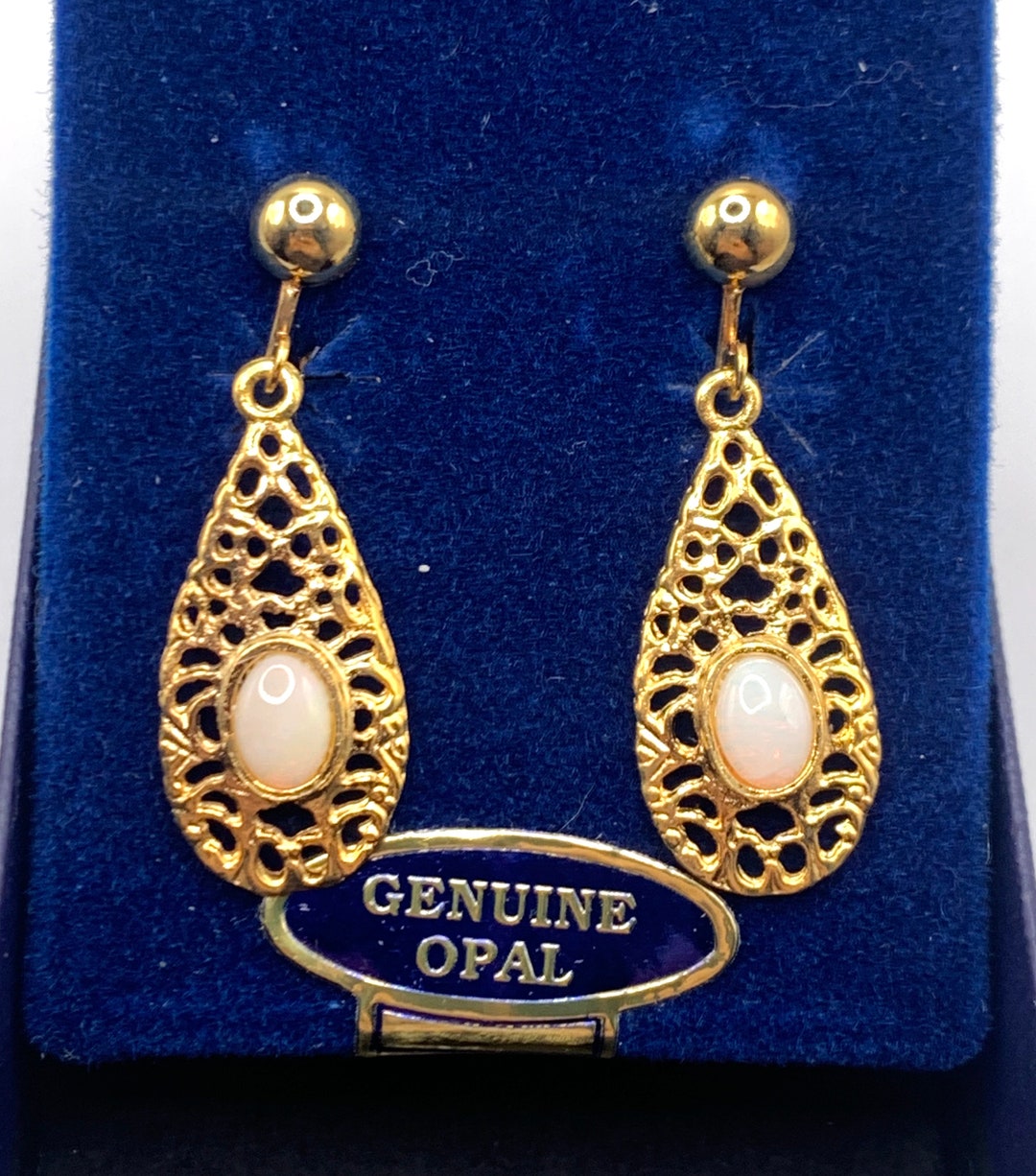Vintage Elizabeth Farrell New Old Stock Opal Gold Plated Dangle ...