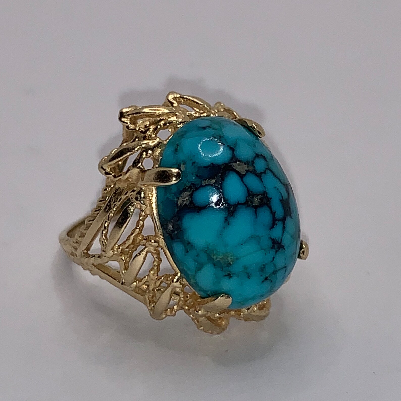 Vintage Large 14k Gold Turquoise Ring Chunky Big Statement Ring Size 7. ...
