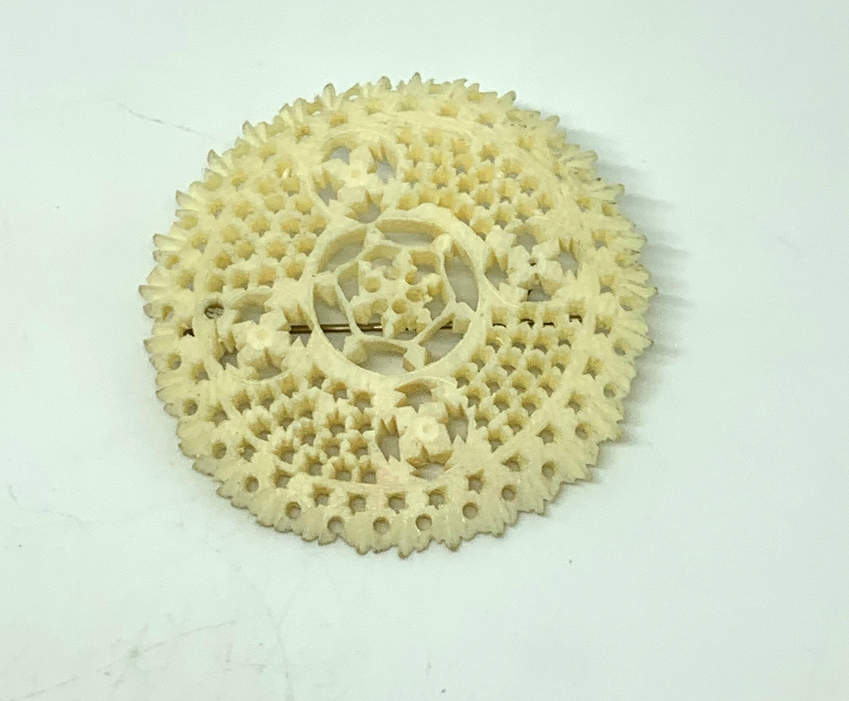 Vintage off White Carved Bone Round Snowflake Floral Mandala | Etsy