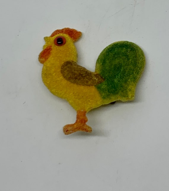 Vintage rooster chicken felt pin brooch - Gem