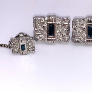 Vintage Swank Tie Pin and Cufflinks Set Silver Tone Brutalist Design ...