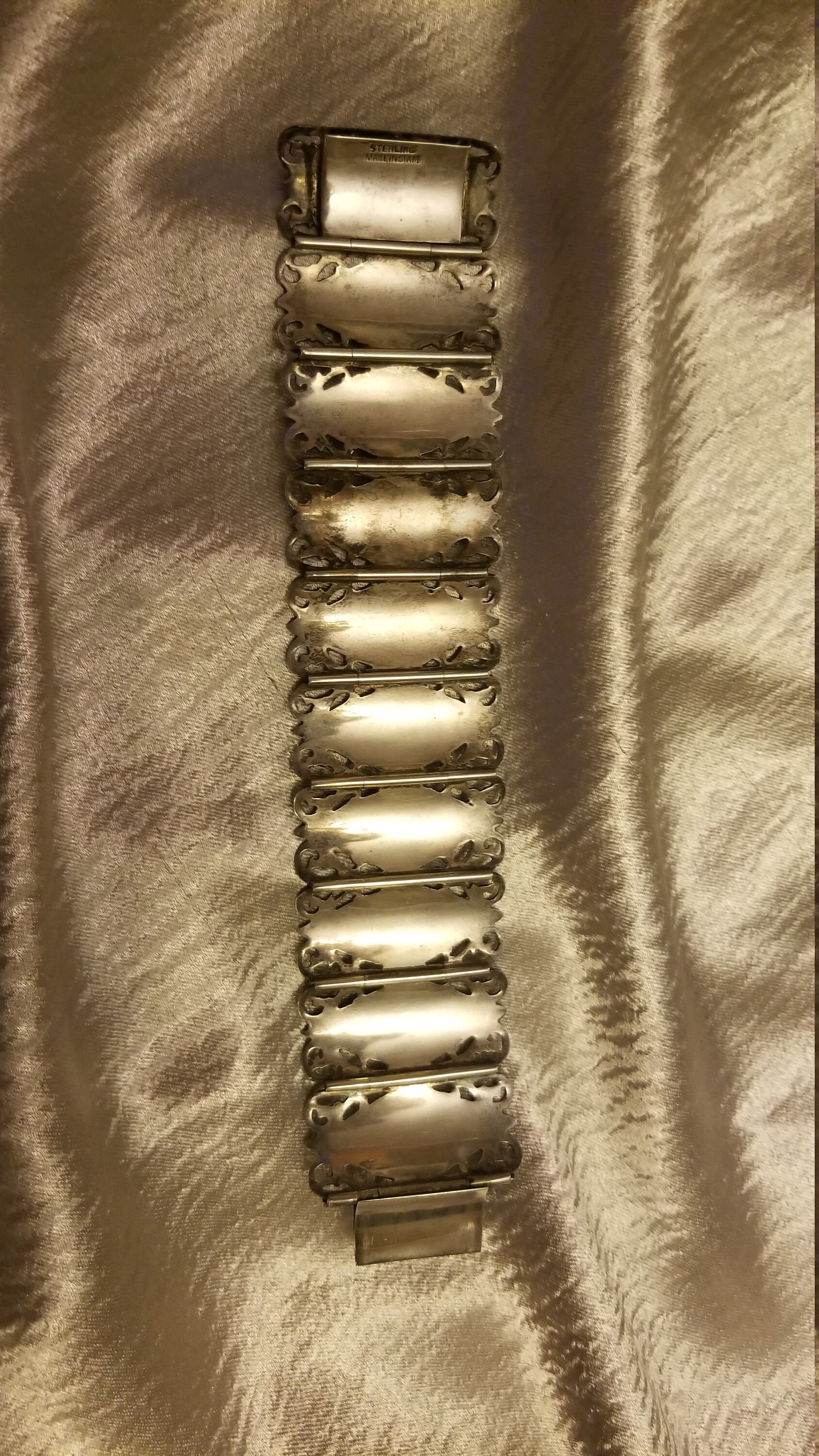 Sterling Silver and Black Enamel Siam Bracelet, Filigree Large Cuff ...