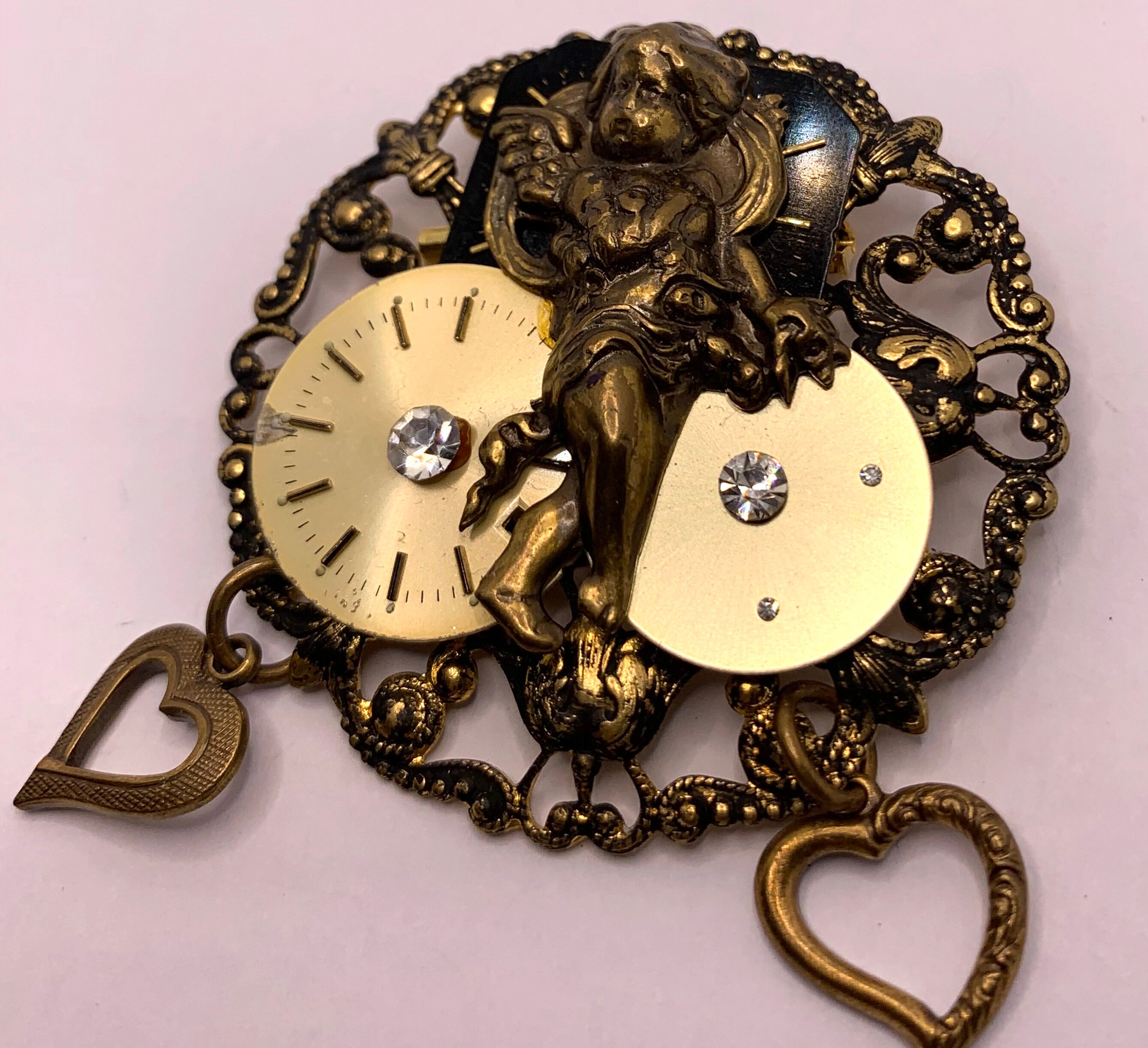 Vintage Victorian Style Gold Tone Clock Cherub Dangle Heart Brooch - Etsy
