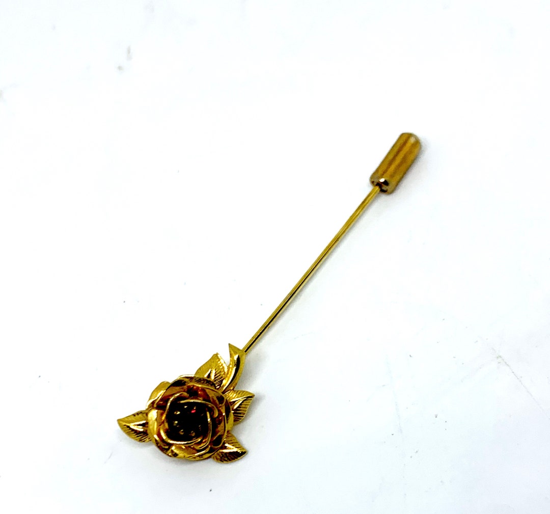 Vintage Gold Tone Rose Red Rhinestone Stick Pin - Etsy