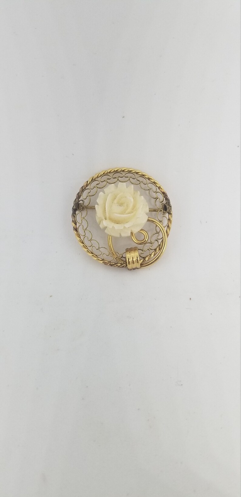 Vintage Carl Art Gold Filled Carved Bone Flower Rose Brooch - Etsy
