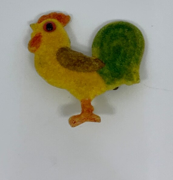 Vintage rooster chicken felt pin brooch - Gem