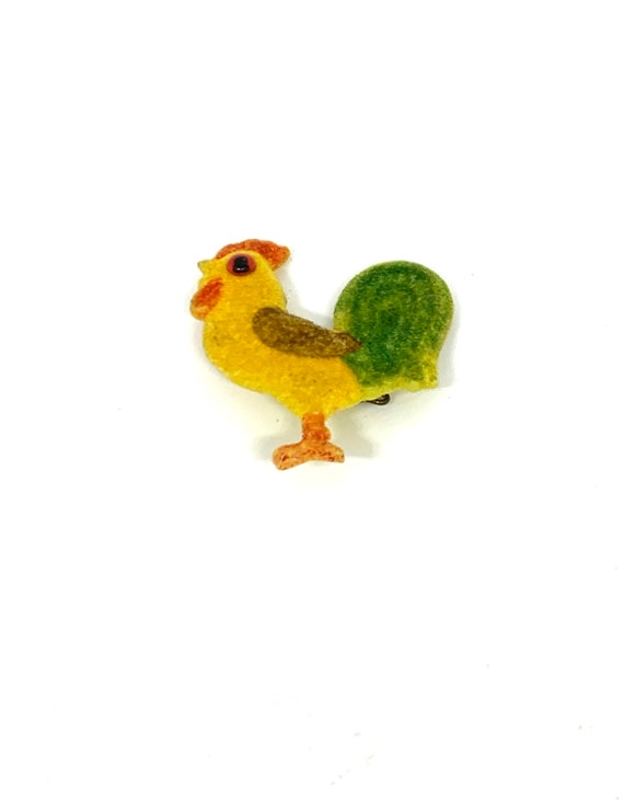 Vintage rooster chicken felt pin brooch - Gem