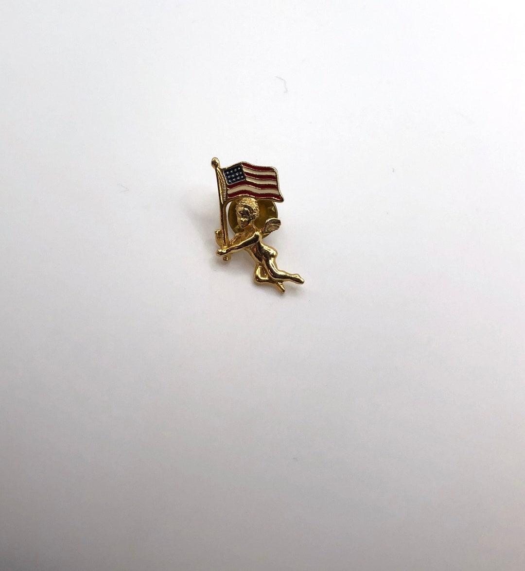 Vintage Cherub American Flag Gold Tone Enamel Small Pin - Etsy