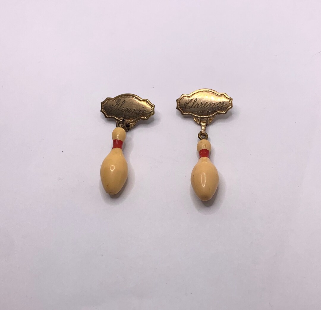Vintage Art Deco Bakelite Bowling Pin Engraved Brooches Pins - Etsy