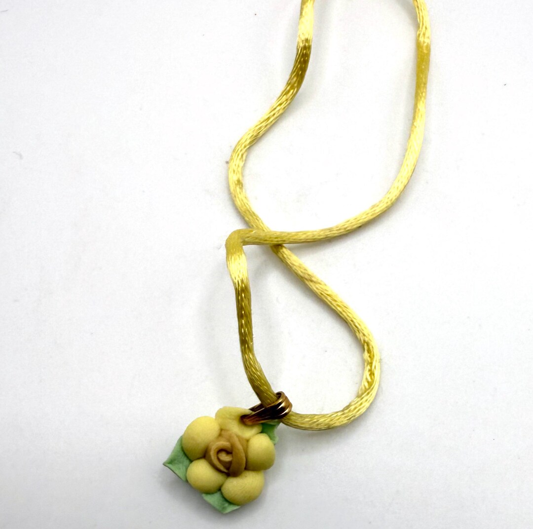 Vintage Dainty Yellow Rose Porcelain Pendant on Yellow Cord - Etsy