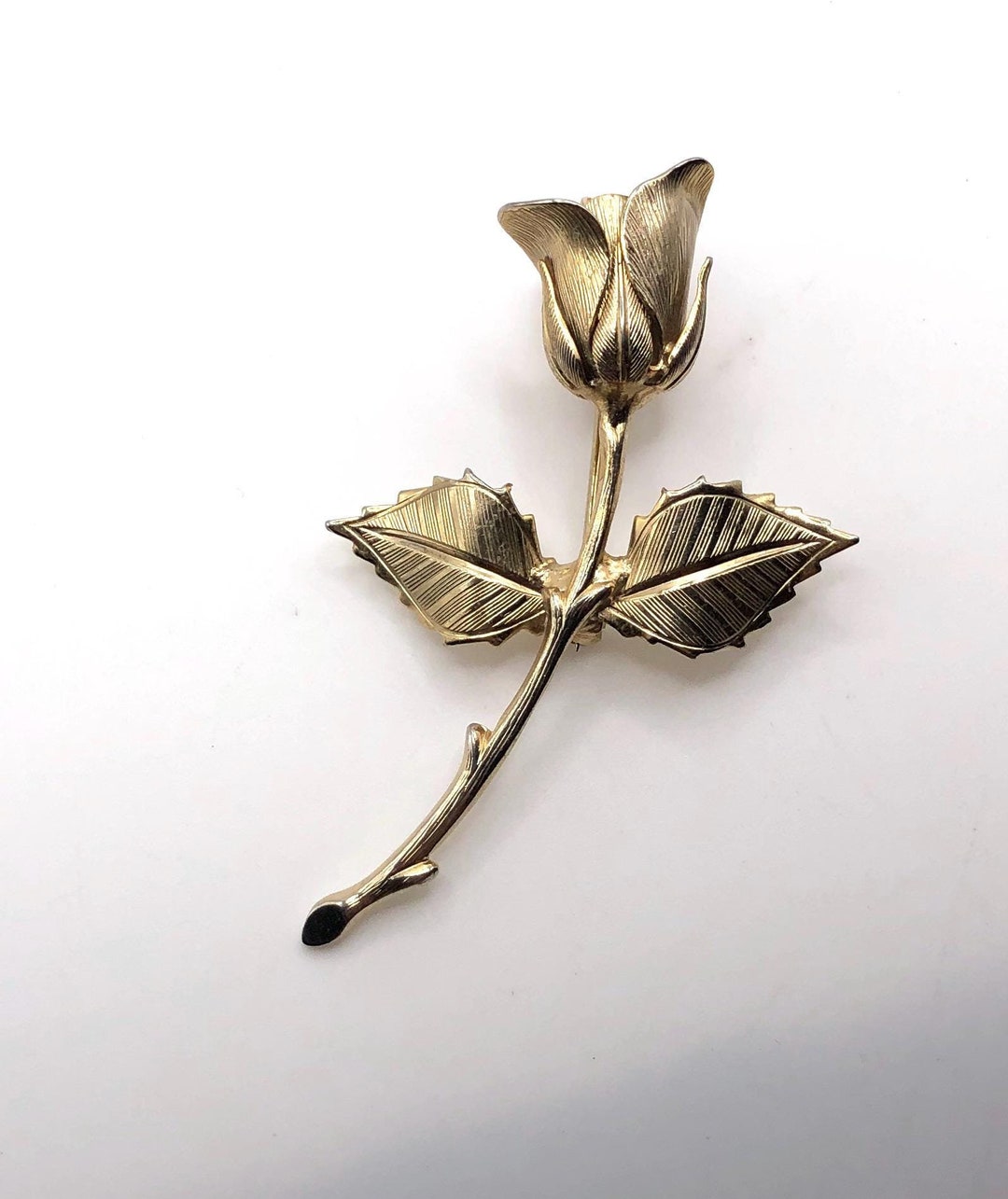 Vintage Gold Tone Single Long Stem Rose Bud Brooch Pin - Etsy