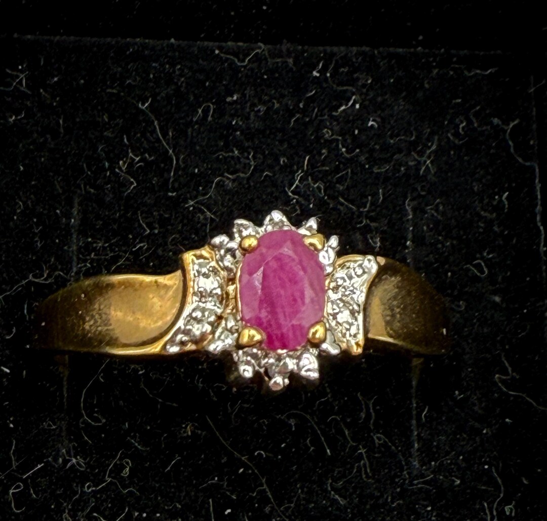 Vintage Gold Plated Genuine Ruby Diamond Chip Ring Size 10.5 - Etsy