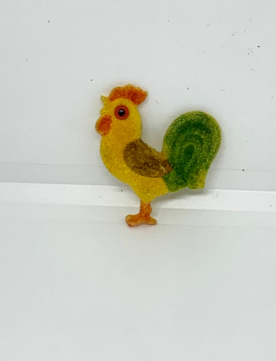 Vintage rooster chicken felt pin brooch - Gem