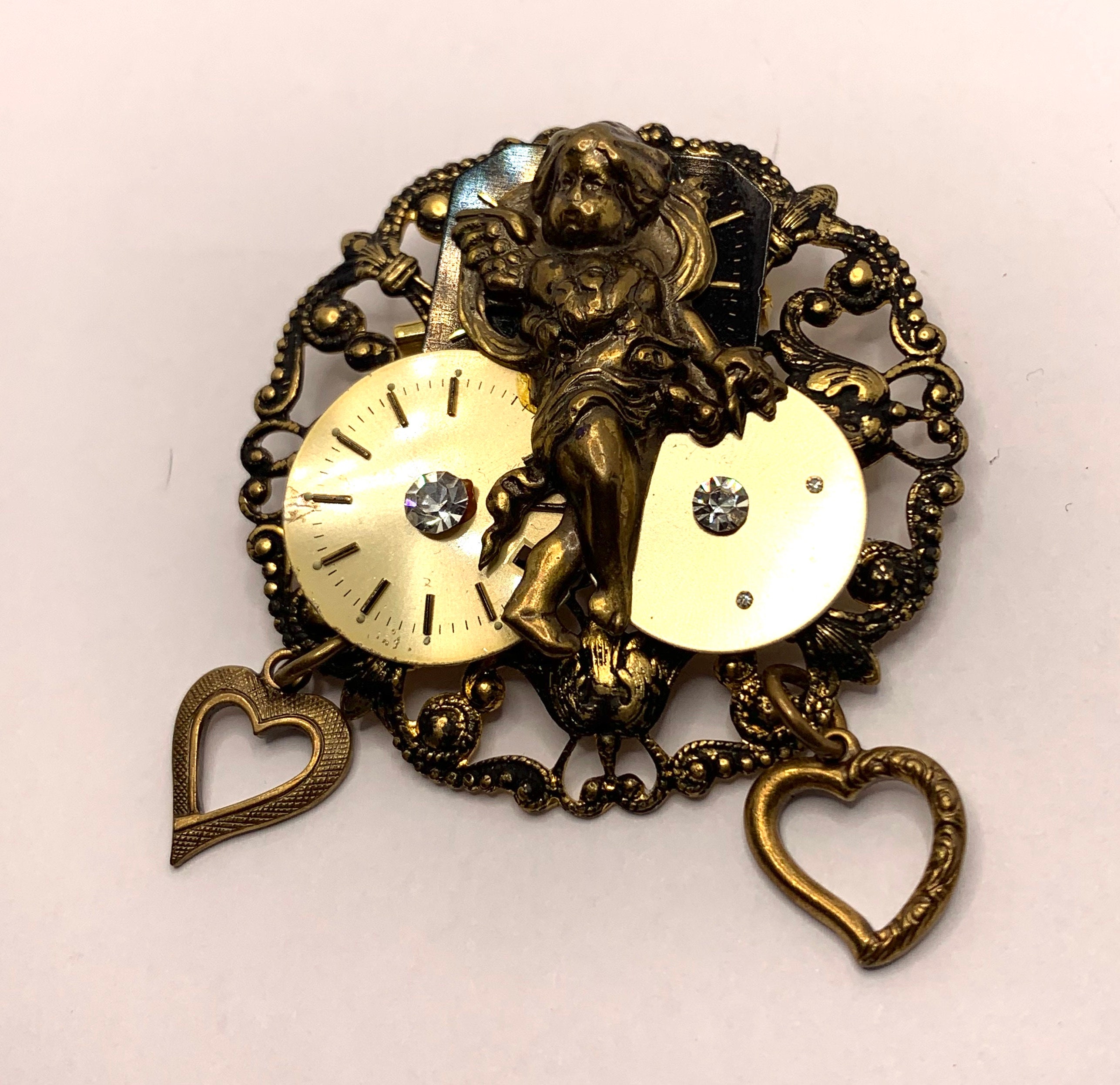 Vintage Victorian Style Gold Tone Clock Cherub Dangle Heart | Etsy