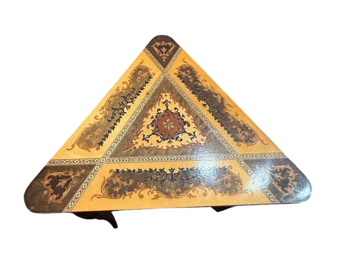 Vintage 1970s Marquetry Wood Triangle Small Side Music Box Jewelry ...