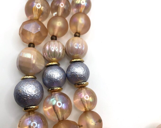 Vintage Tan Silver Grey Beige Iridescent Pearlescent 3 Row Beaded ...