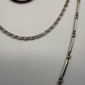 Silver Tone Layered Three Strand Necklace With Large Round Disk Pendant ...
