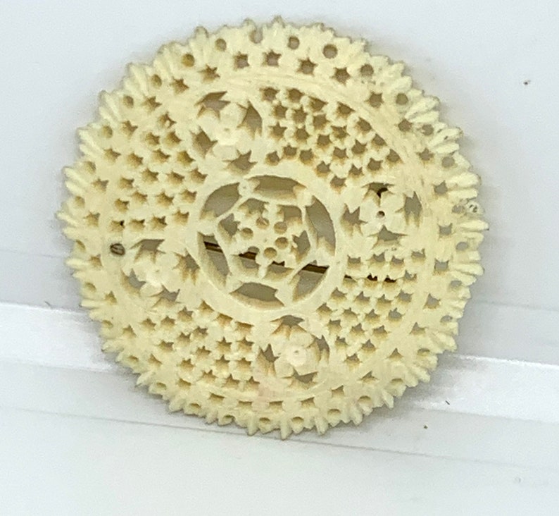 Vintage off White Carved Bone Round Snowflake Floral Mandala | Etsy