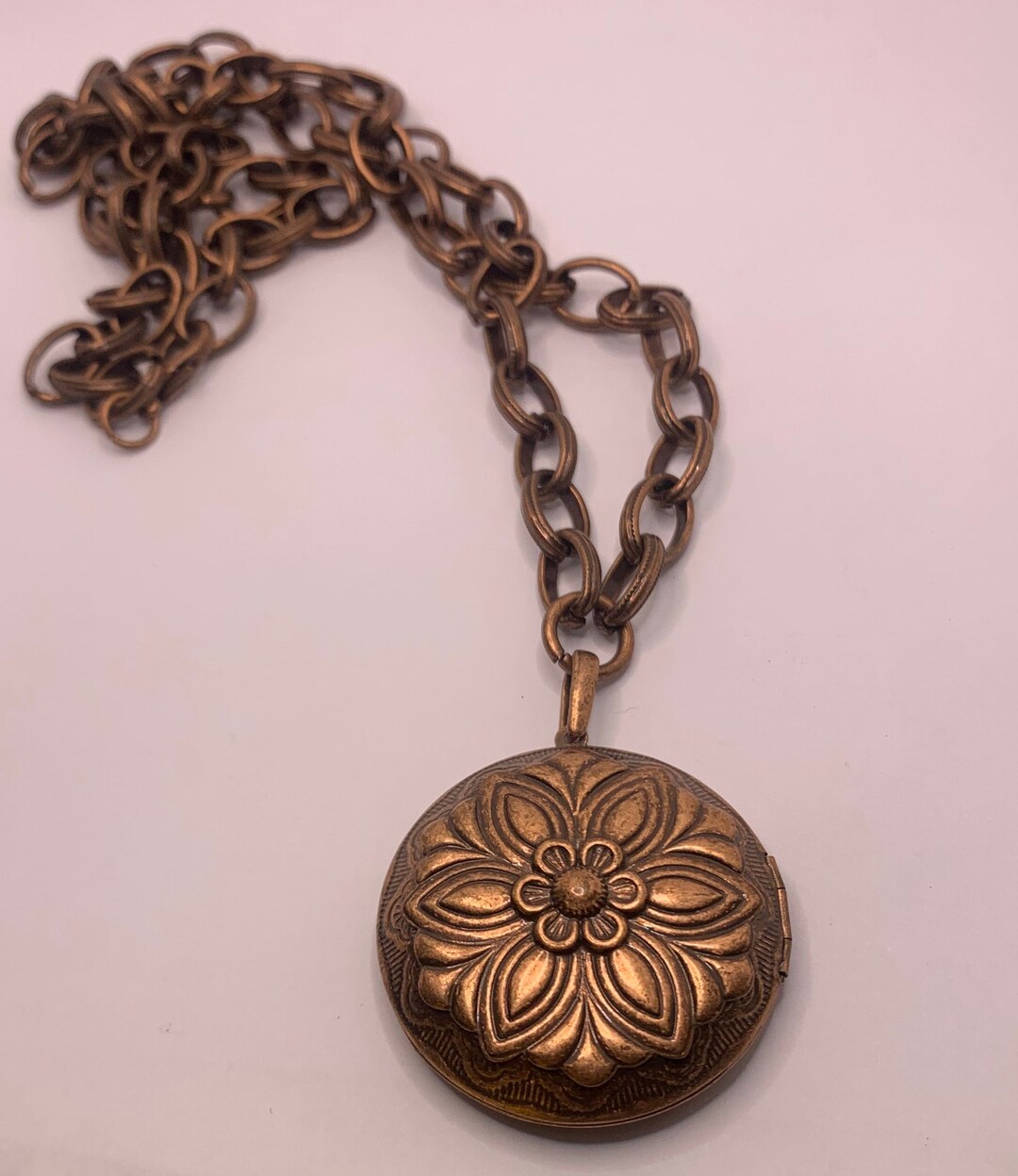 Vintage Large Floral Boho Copper Locket Pendant Necklace - Etsy