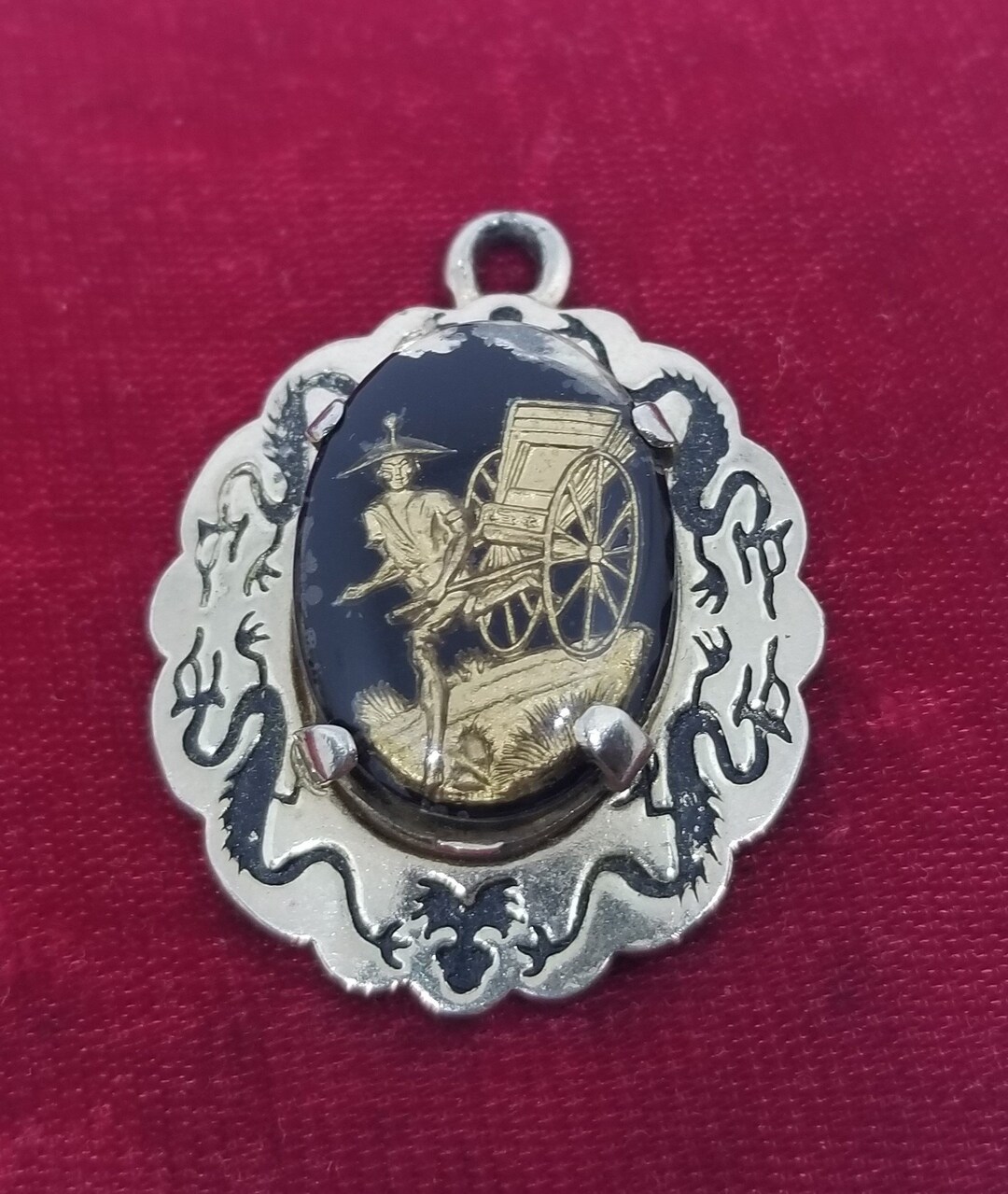 Vintage Black and Gold Dragon Rickshaw Asian Pendant - Etsy