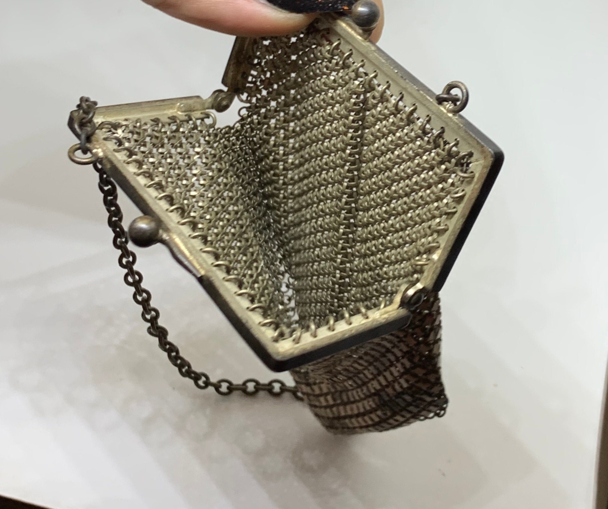 Antique Tiny Enamel Chain Mail Metal Coin Purse Brown and - Etsy