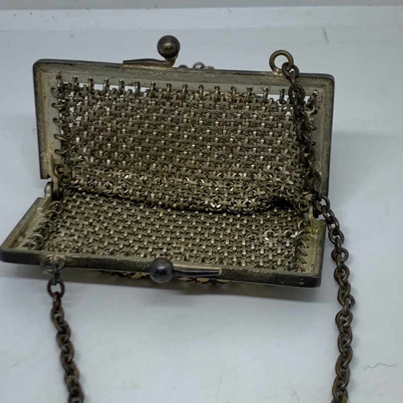 Antique Tiny Enamel Chain Mail Metal Coin Purse Brown and | Etsy